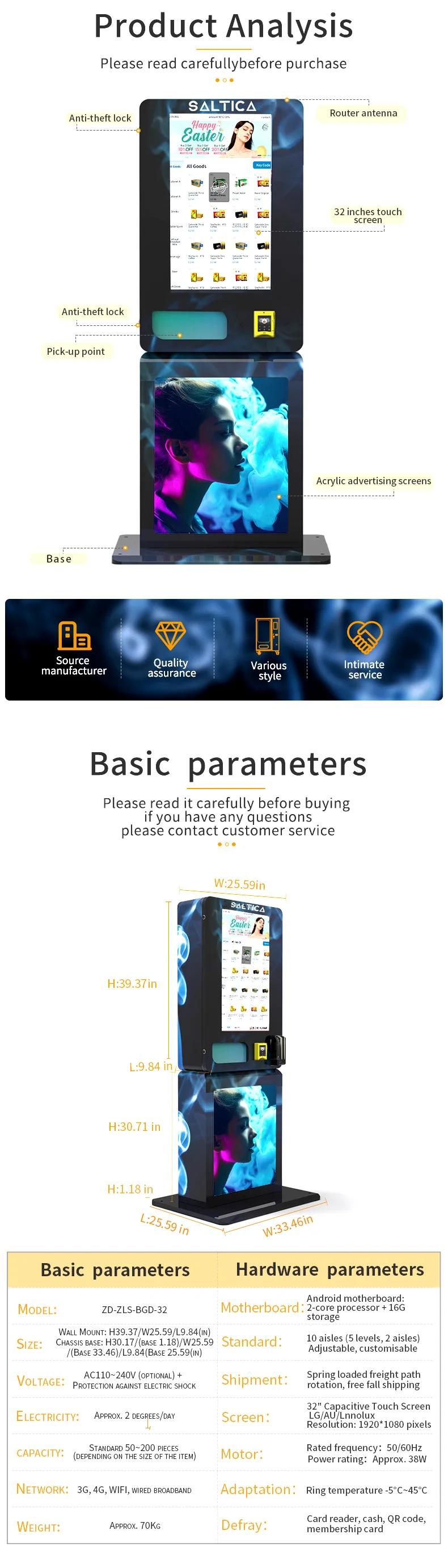 Oem Indoor 32" Digital Touch Screen Wall-mounted Vending Machines With ...