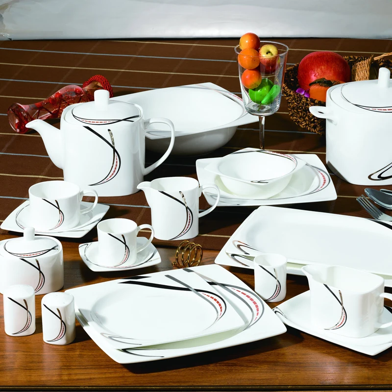 Bone China Square Dinnerware Set Decal Patterns Kitchen Plate Sets With ...