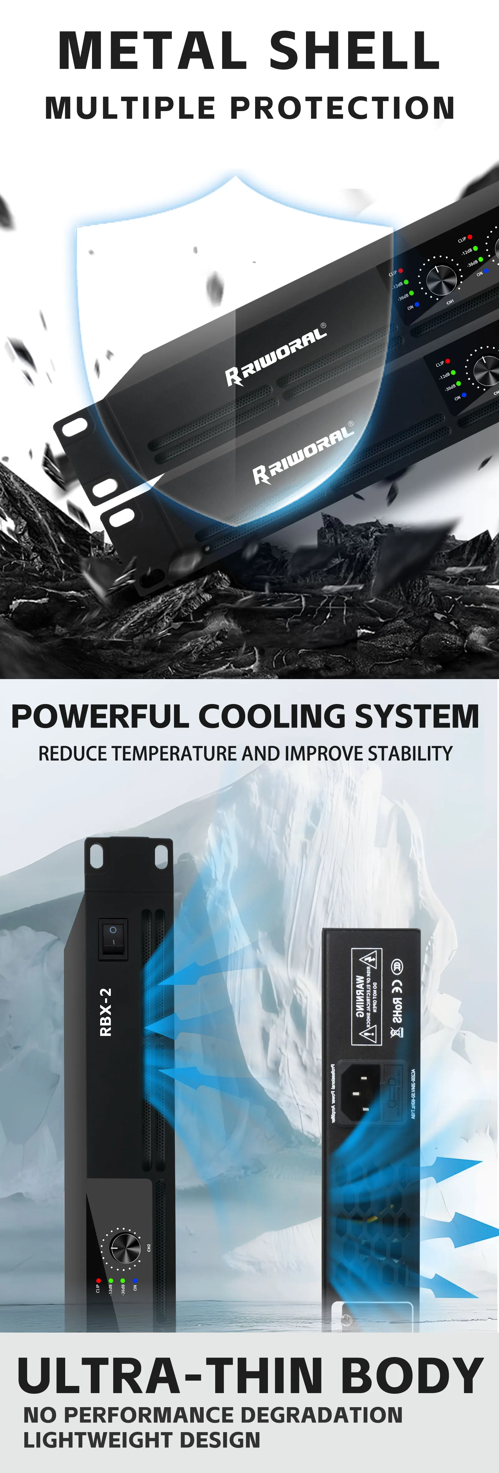 RBX-4 Riworal 4 Channel Class D 1600W Speaker Power Amplifier for ...