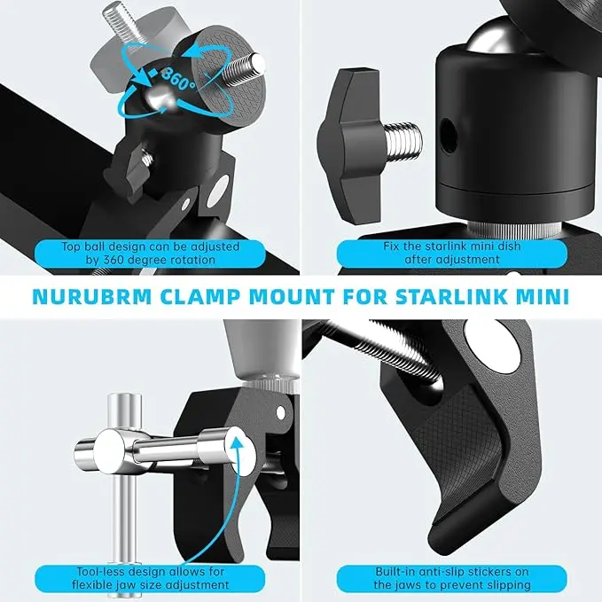 Starlink Mini Adjustable Clamp Mount with 1/4" Nut Pipe Adapter Star ...