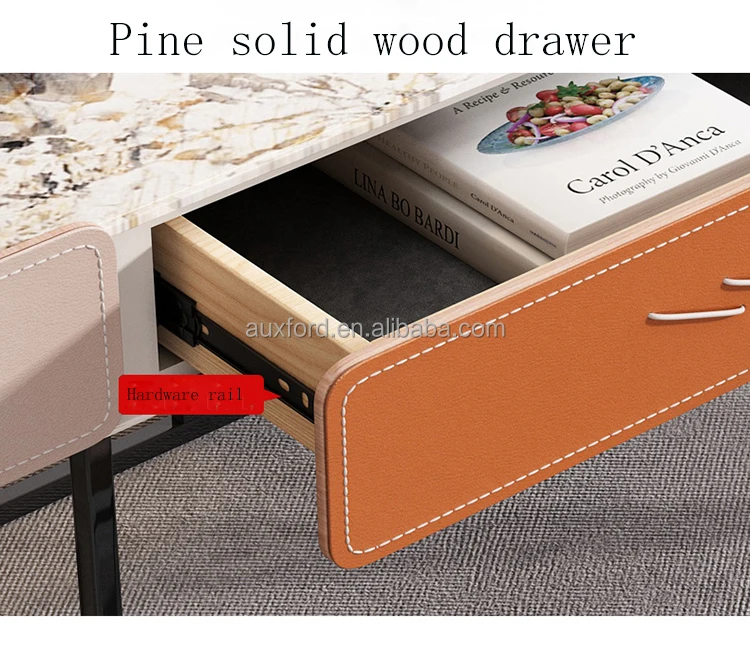 Modern Home Executive Office Desk Resin Table Top Saddle Leather Golden ...