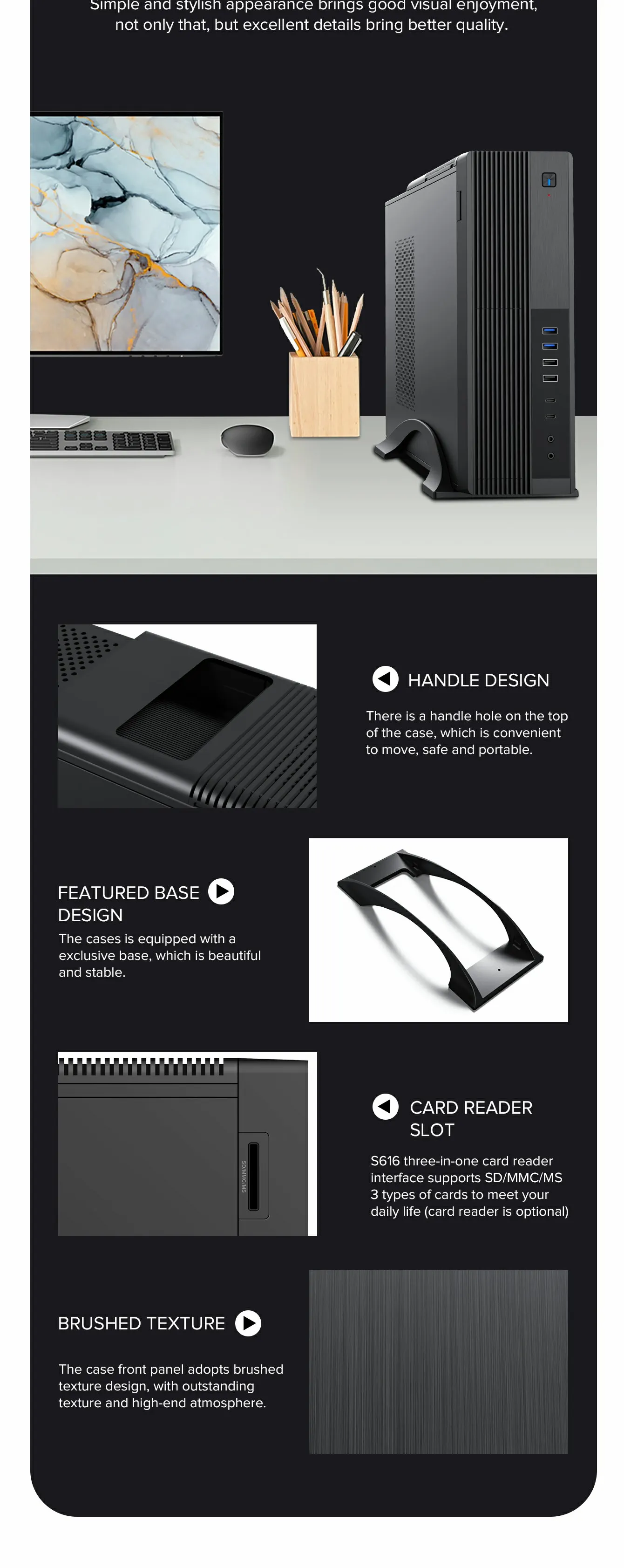 Mini Tower Desktop Chassis with Type-C Port Supported