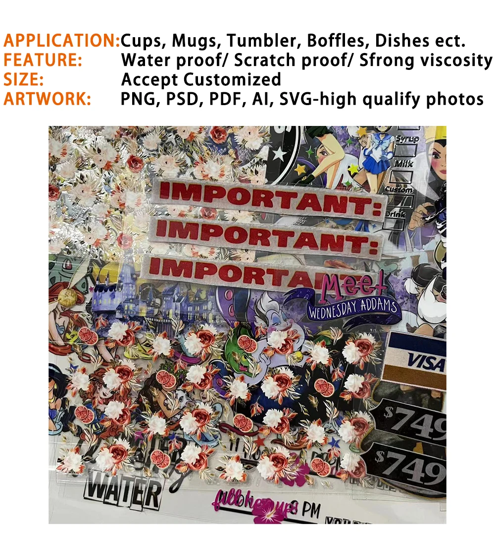 Wholesale Custom Cup Packaging Label Design Uv 3d Dtf Transfers Cup ...