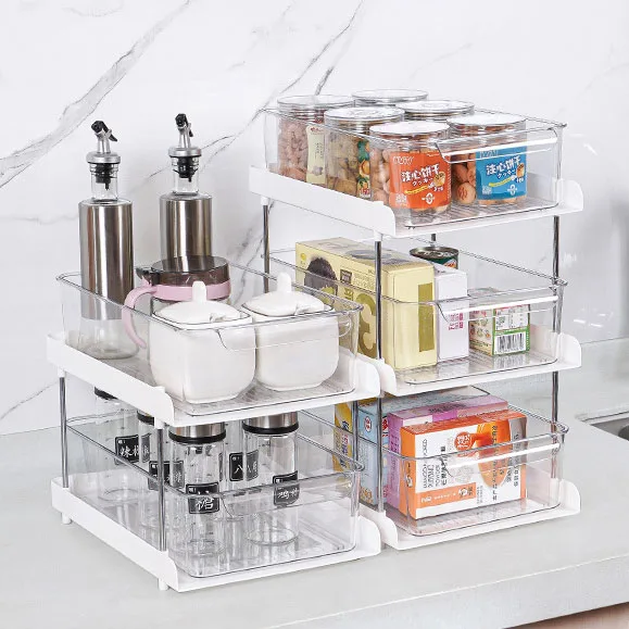 2 Tier Drawable Sliding Storage Holders Racks Transparent Kitchen ...