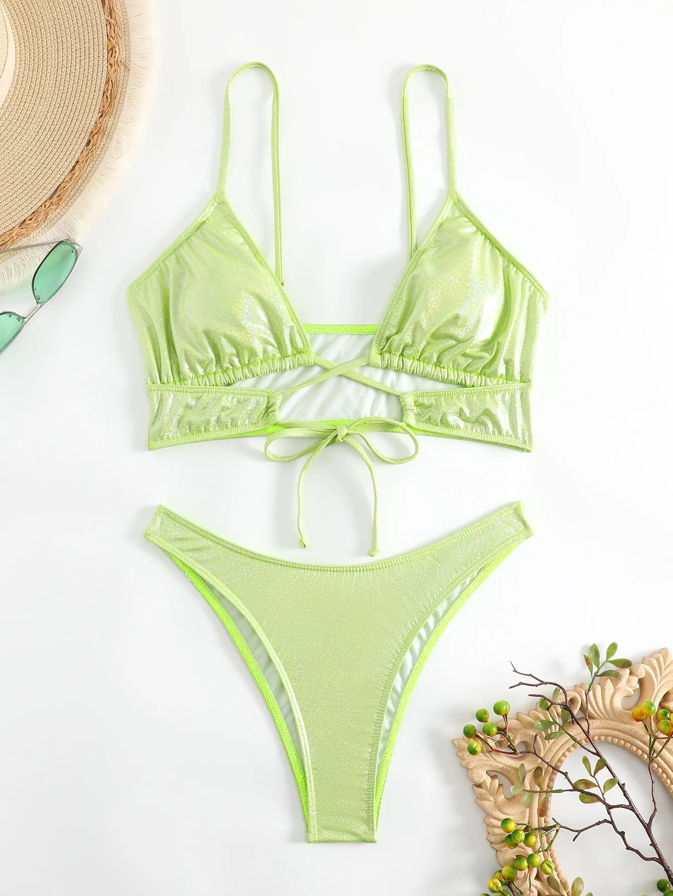 Women Shiny Swimsuit Sexy Thong Bikinis Triangle Swim Micro Mini ...