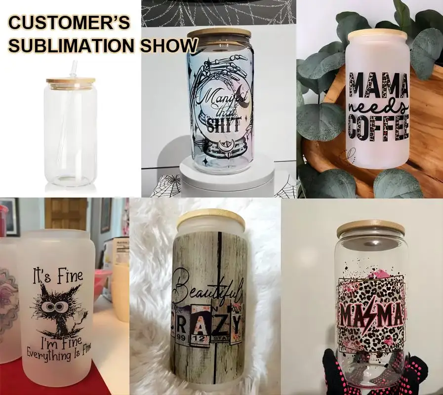 16oz Frosted Sublimation Classic Party Bamboo Lid Tumbler Glass Mug ...