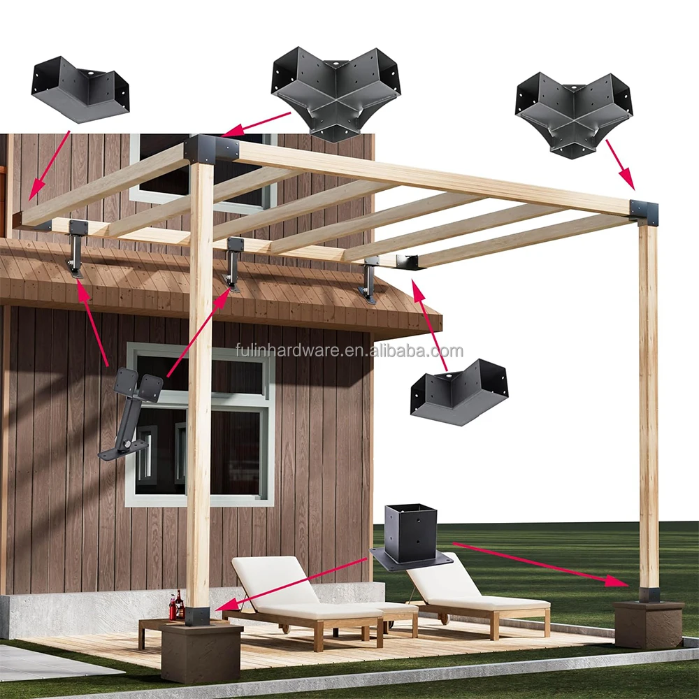 Pergola Roof Riser DIY Kit Black Metal Pergola Bracket Kit for Patio ...