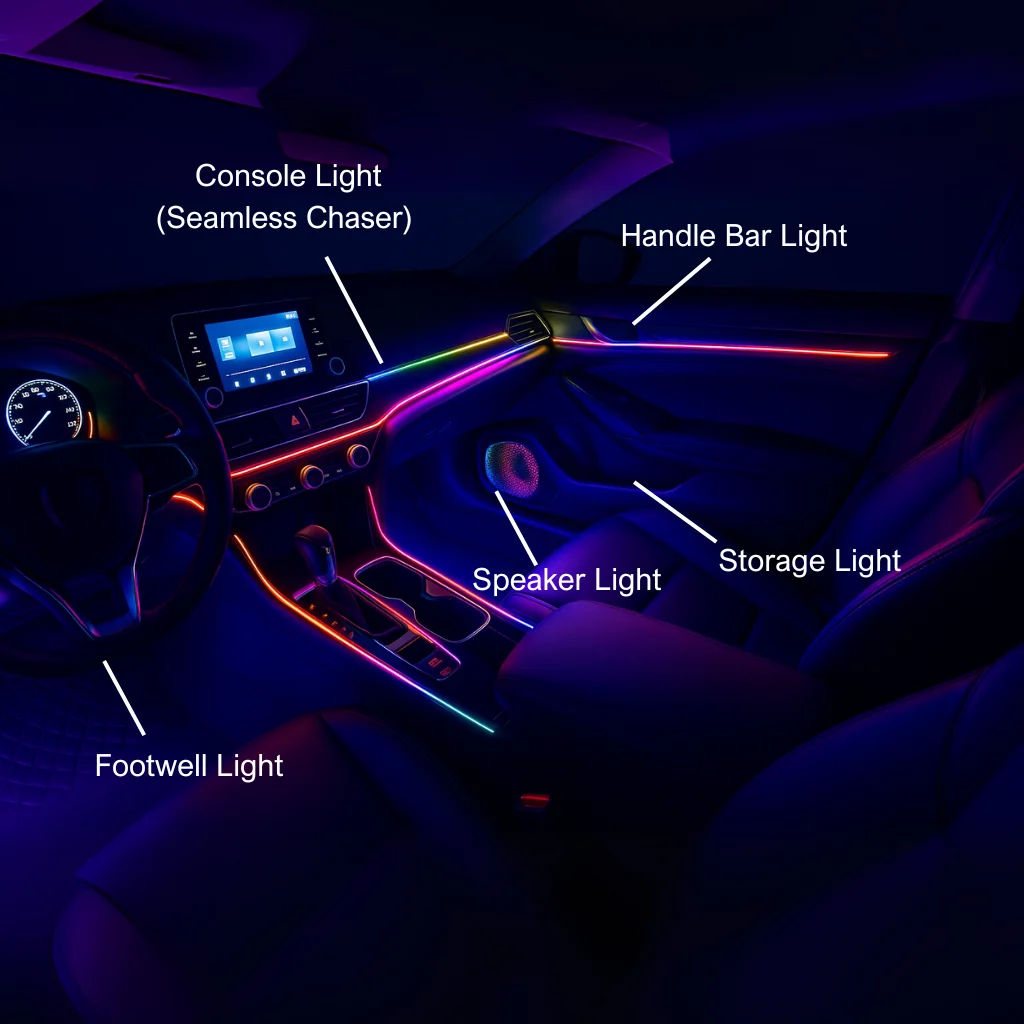 Stylish LED Ambient Light Kit Car Interior Neon Strip Lights Auto ...
