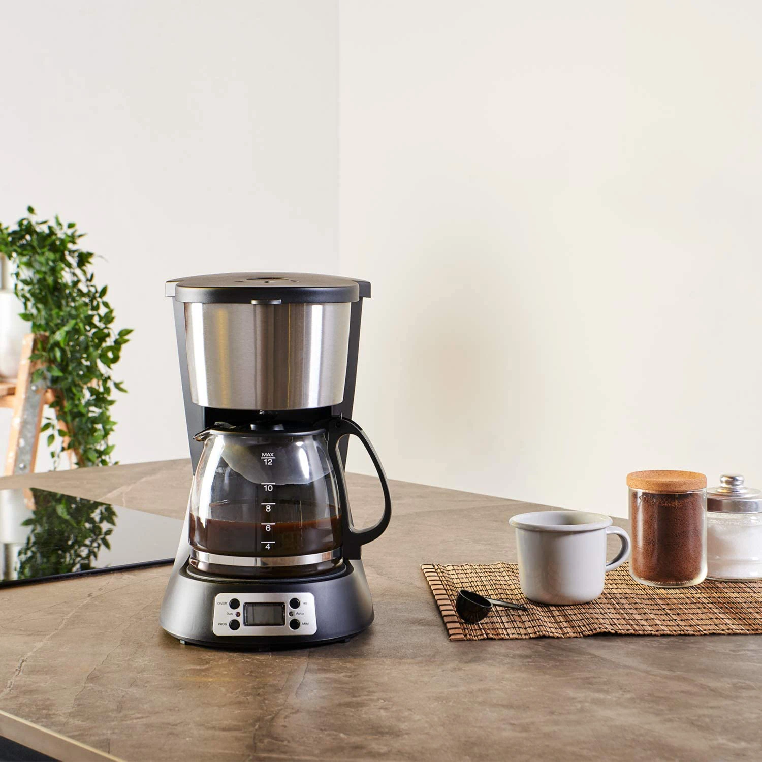 1.5L 10 Cup Programmable Stainless Steel LCD Display Cafetera