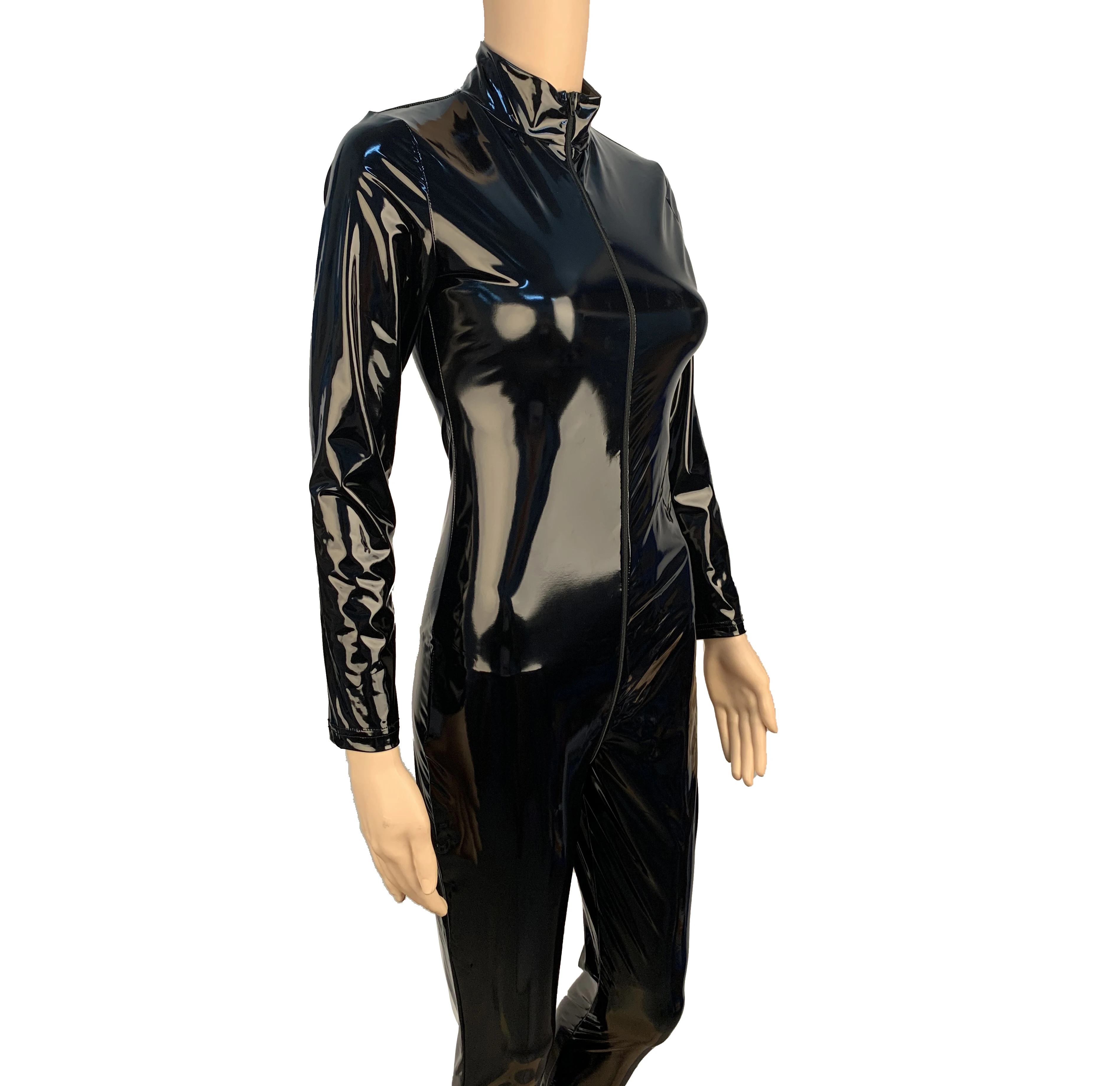 Black Wetlook Pvc Bodysuit Sexy Bodycon Erotic Open Crotch Clubwear ...