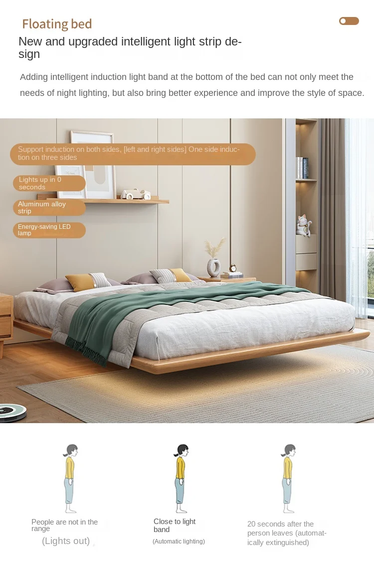 Custom Solid Wood Floating Platform Frame Queen King Size