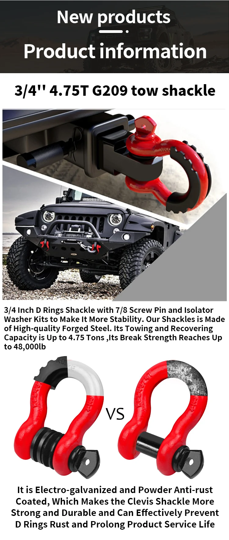 Customized 4x4 Off-road Off Road Heavy Duty Us Type 4.75T 3/4" D Ring ...