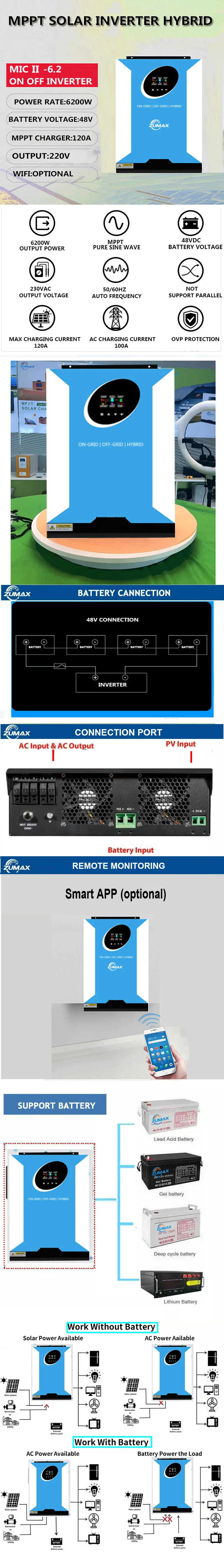 Zumax 6KW 48V Solar Inverter - MPPT Pure Sine Wave Inverter