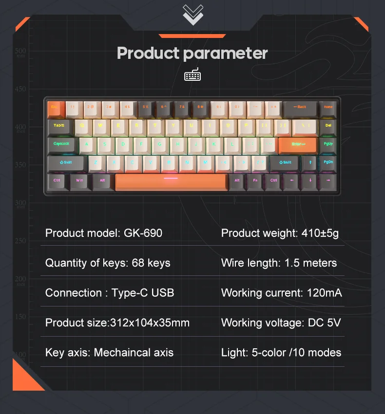 IMICE GK-690 RGB 60% USB Wired Mechanical Keyboard