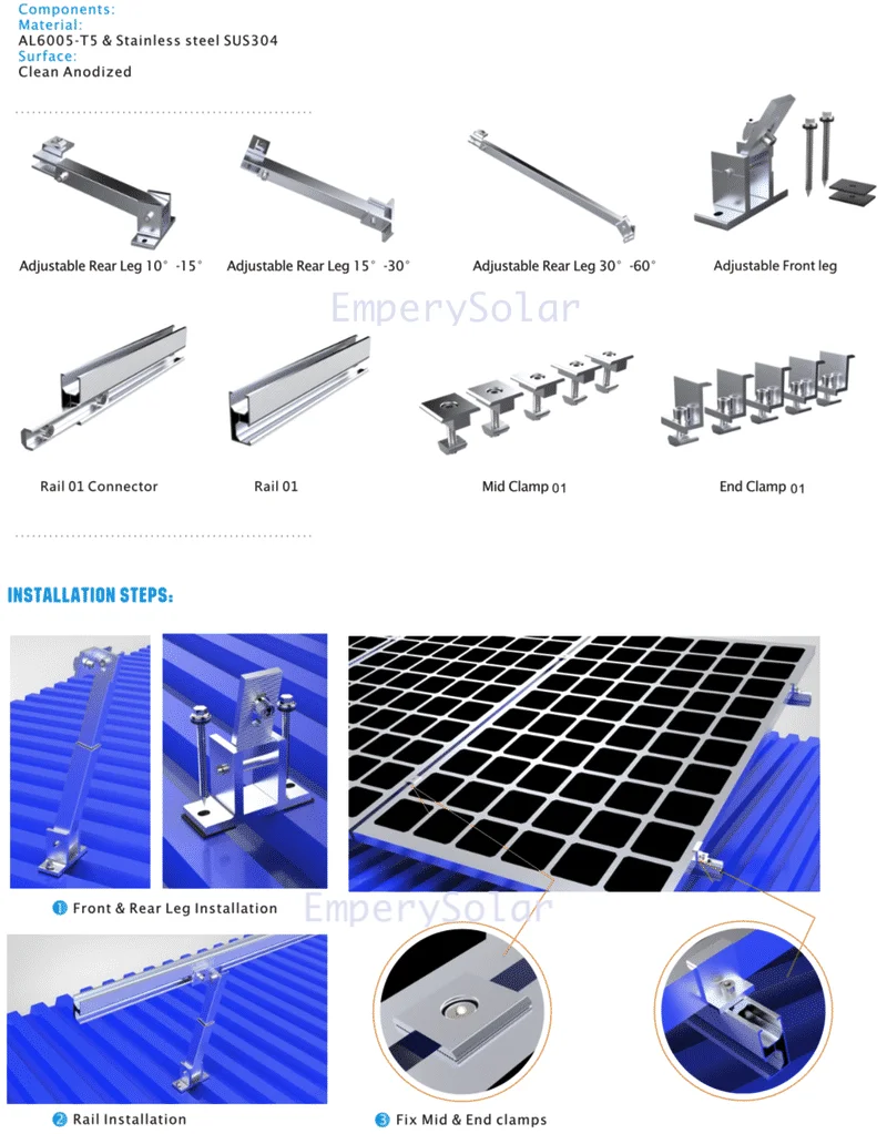 Mini Rail Solar Panel Mounting Structures Metal Roof Solar Mounting ...