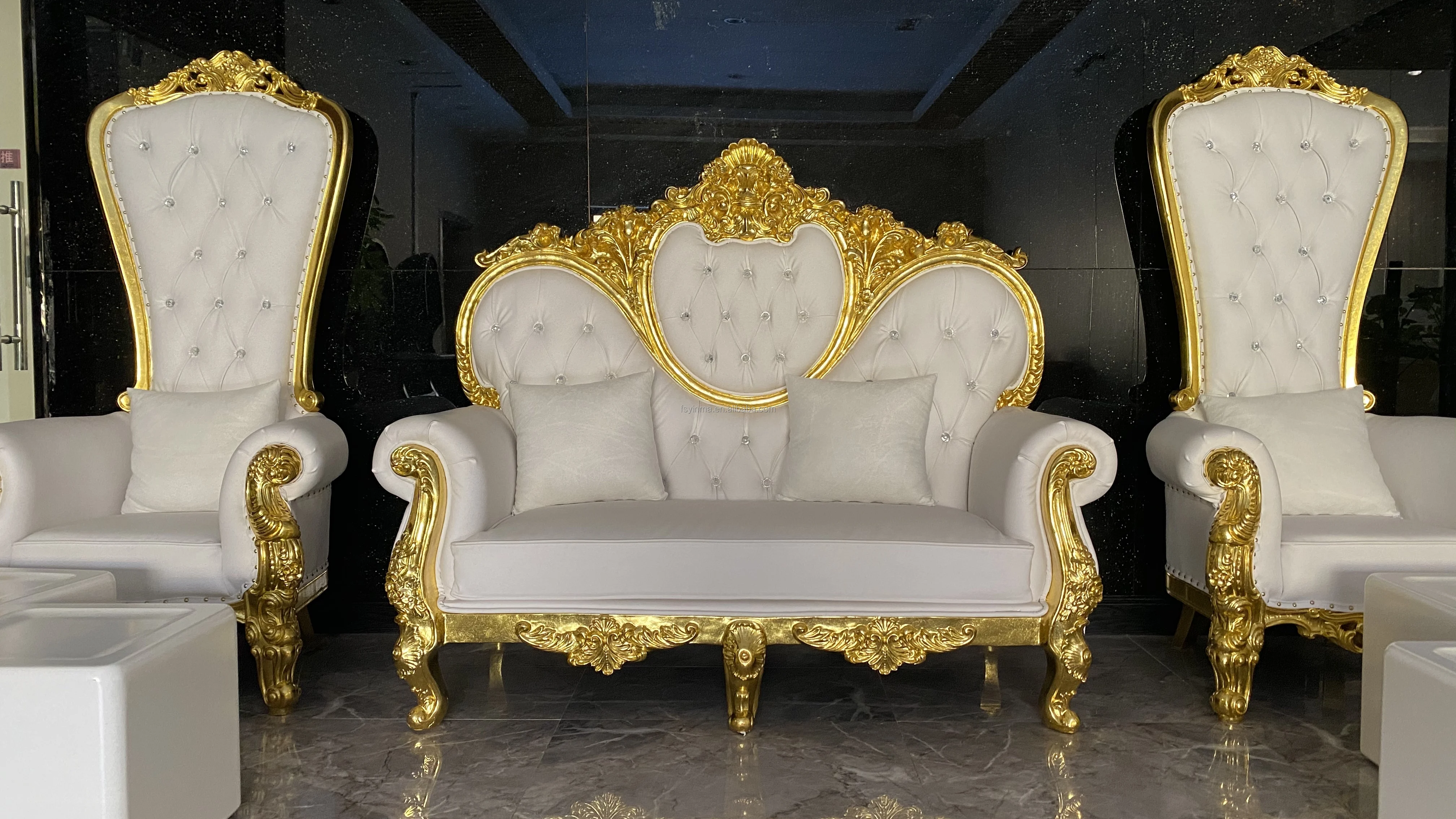 King and Queen High Back Gold Throne Chairs for Weddings