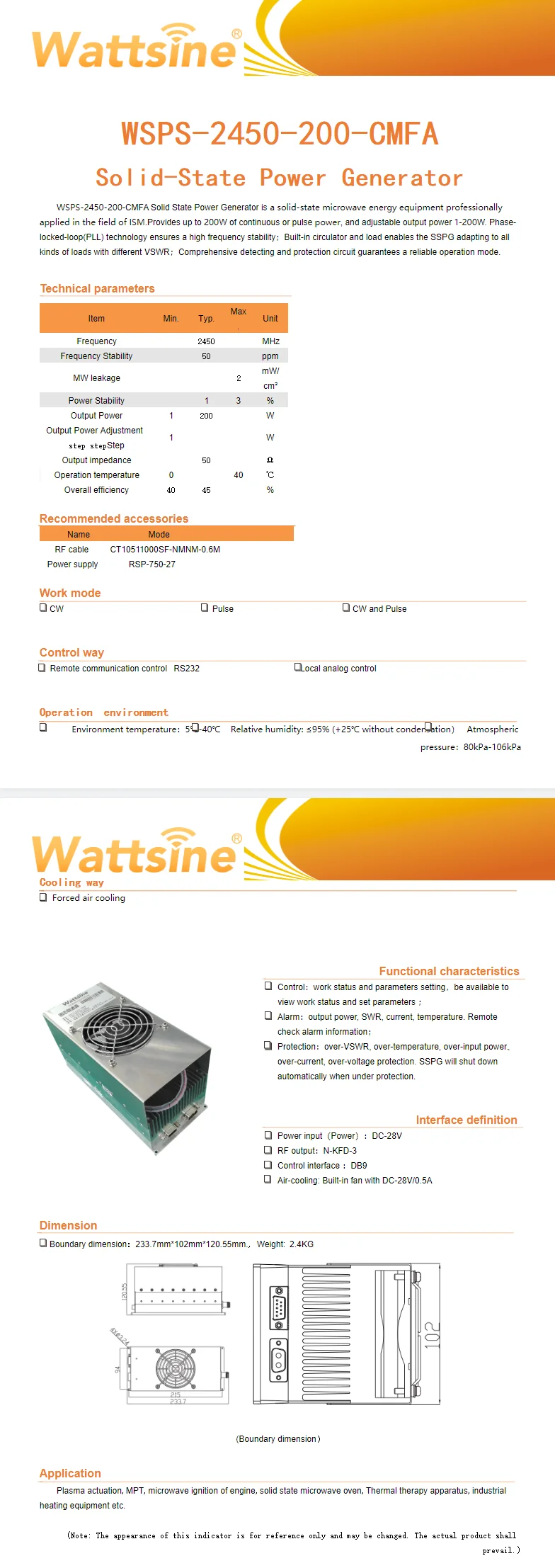 200w 2450mhz Solid State Microwave Generator For Plasma Cleaning - Buy 200w 2450mhz Microwave ...