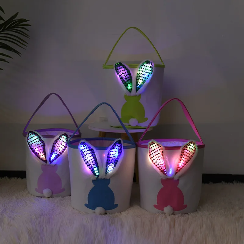 New Arrival Easter Plush Rabbit Bunny Ears Led Light Bucket Bag Handbag ...
