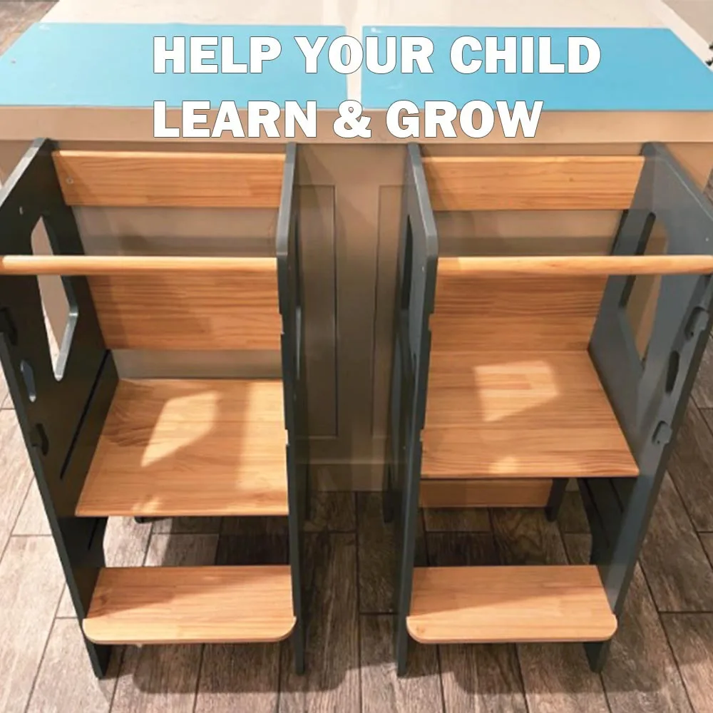 Kitchen Helper Step Stool Children Montessori Learning Tower Adjustable ...
