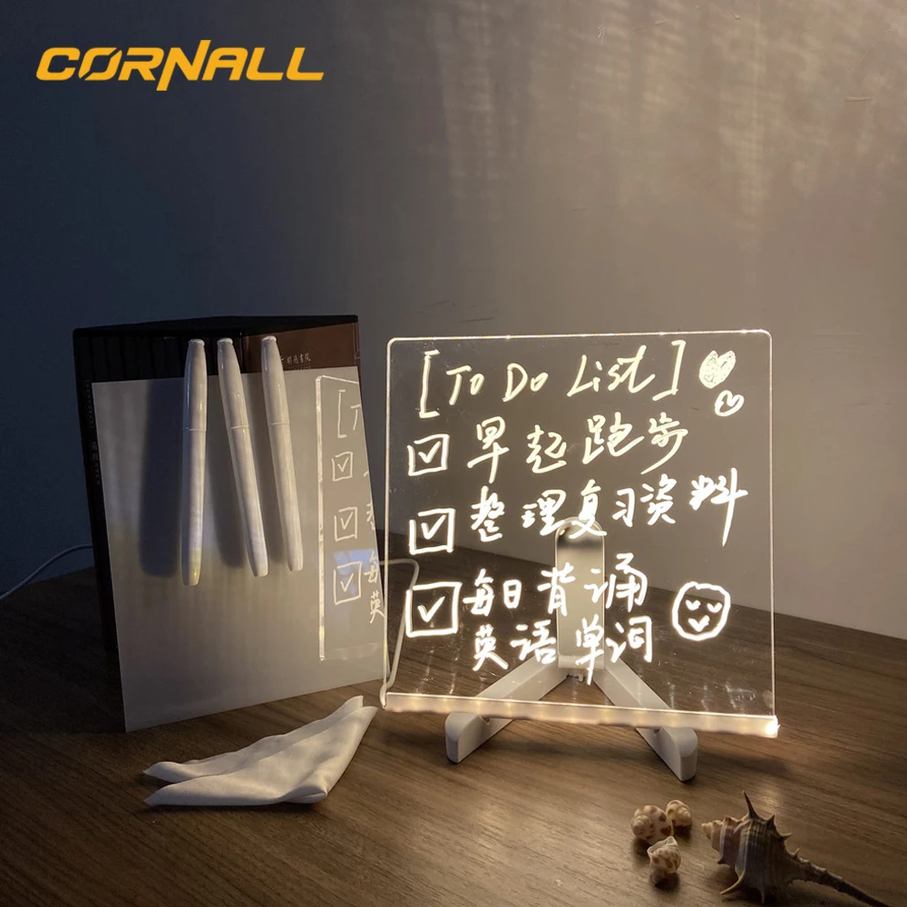 Custom Usb Luminous Base Acrylic Led Message Note Board Rewritable ...