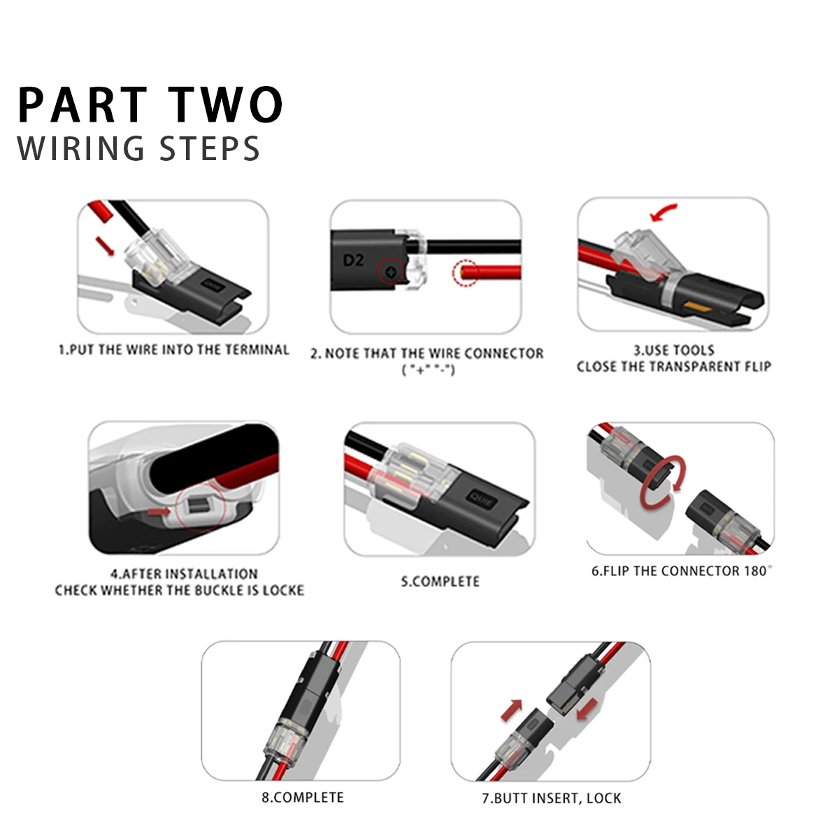 2pin Pluggable Spring Wire Connectors for 18-24 AWG Wire