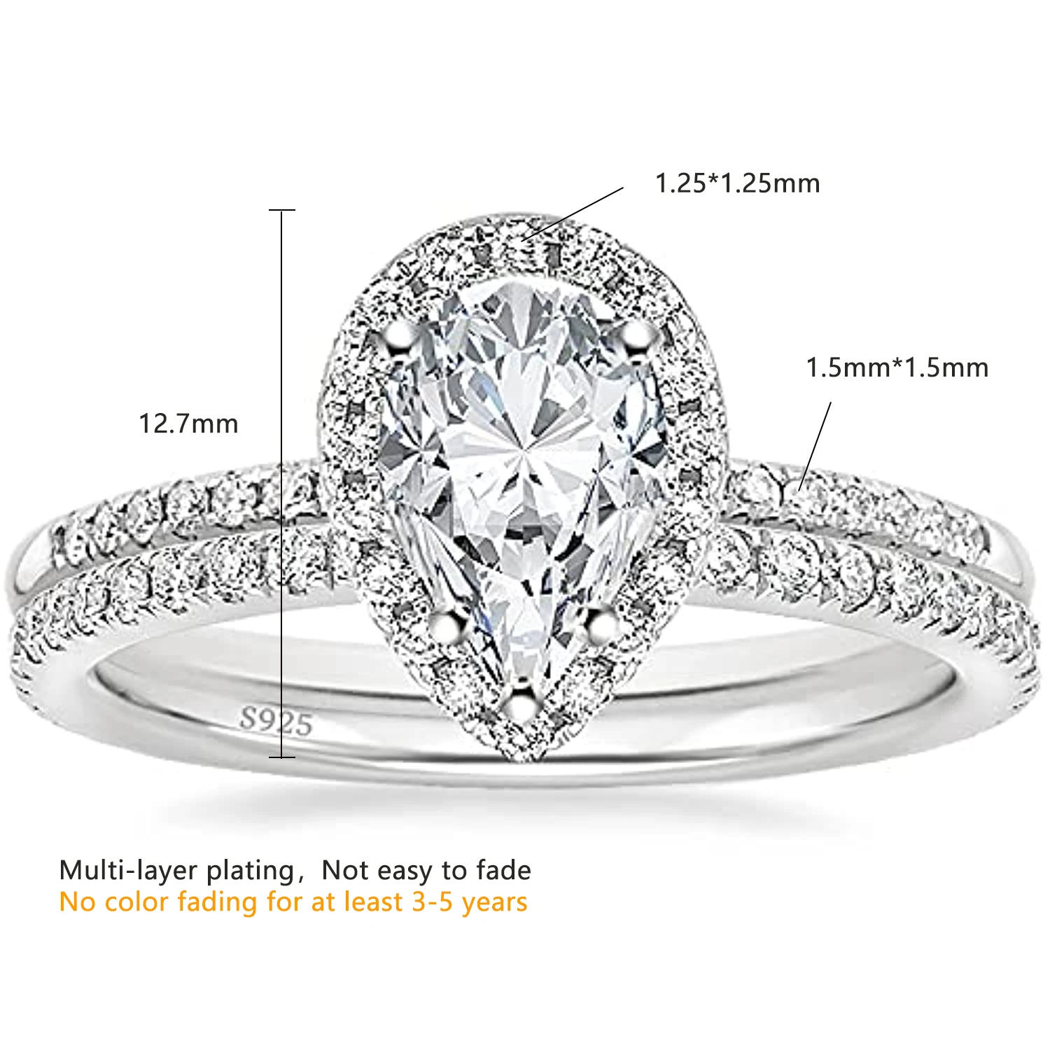 Custom Teardrop Bridal Rings Sets - Cubic Zirconia Solitaire