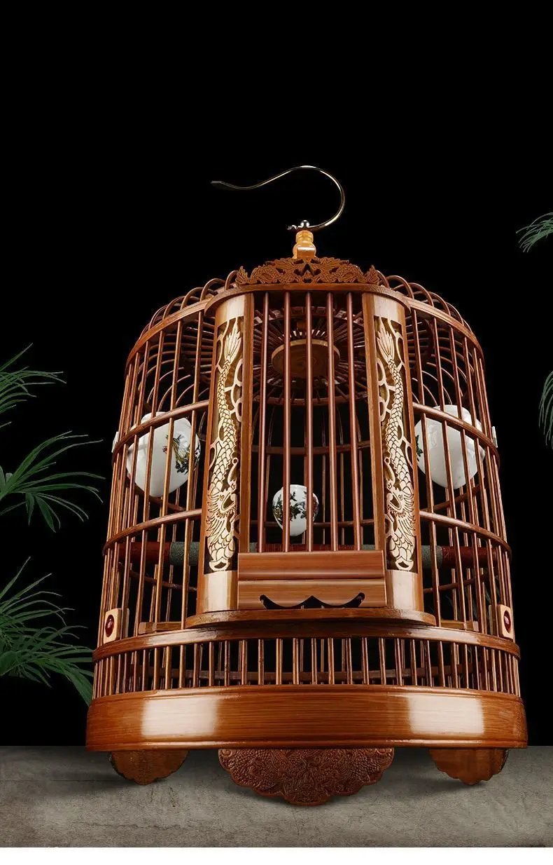 Chinese Antique Bird Cage Large Full Set Of Round Bamboo Cage Myna ...