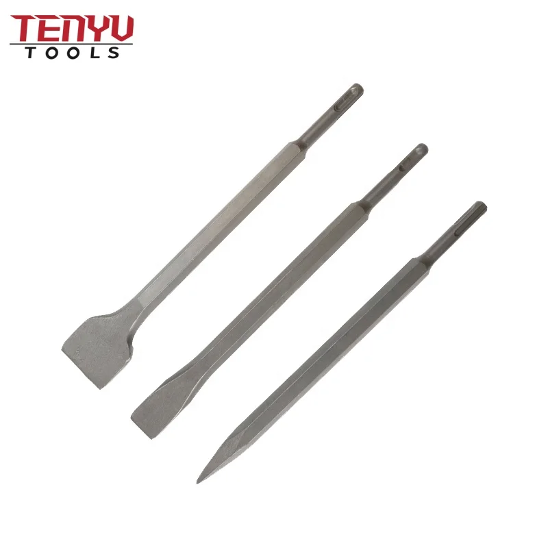 SDS Plus Shank Point and Flat Chisel - Tenyu Cranked Chisel Set