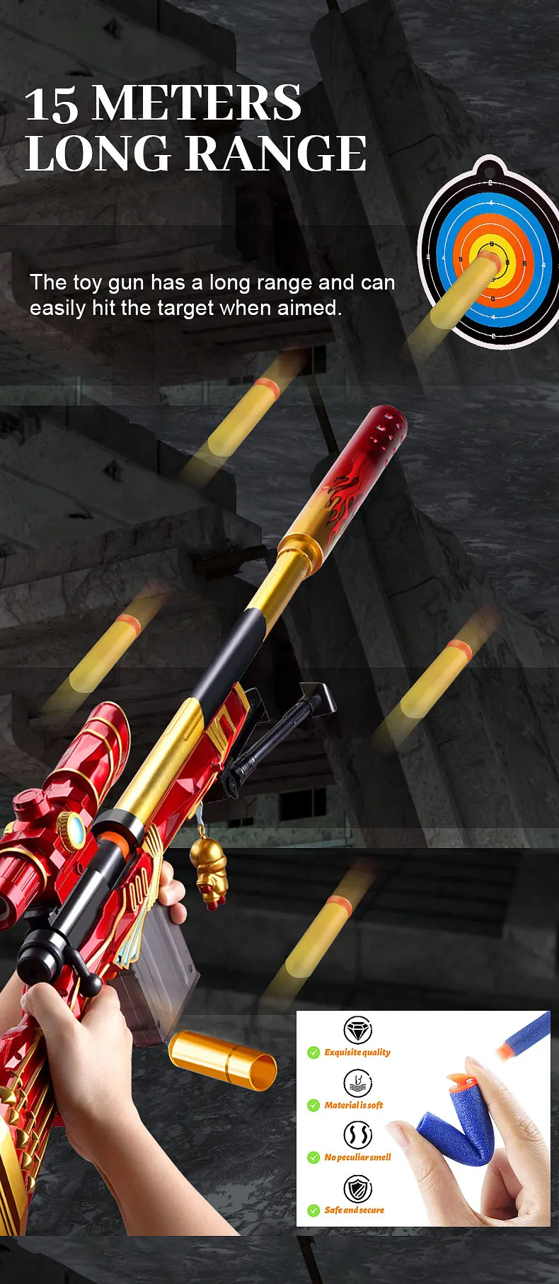 Shell Ejecting Soft Bullet Gun Toys Soft Bullet Shooting Play Set M416 2024 Plastic Weapons Army ...