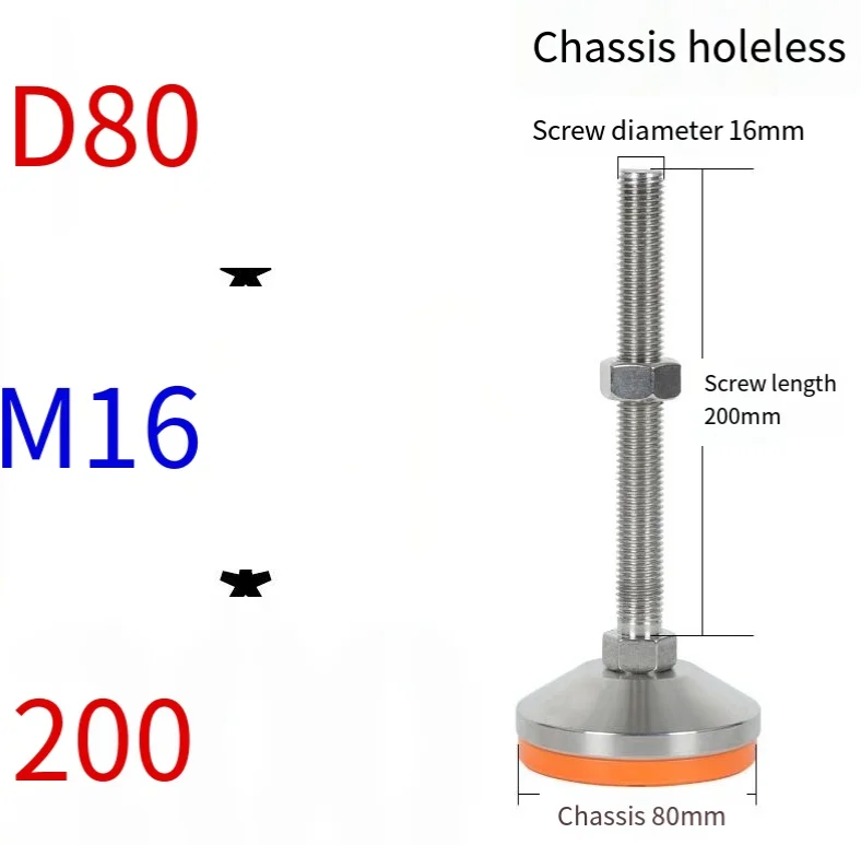 304 Stainless Steel Heavy Duty Foot Cup M16 Rubber Non-slip and Shock ...