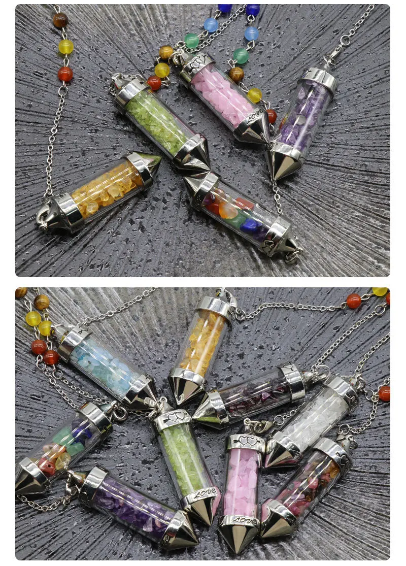 Seven Chakra Pendulum Seven-chakra Gravel Pendulum Amethyst Powder ...