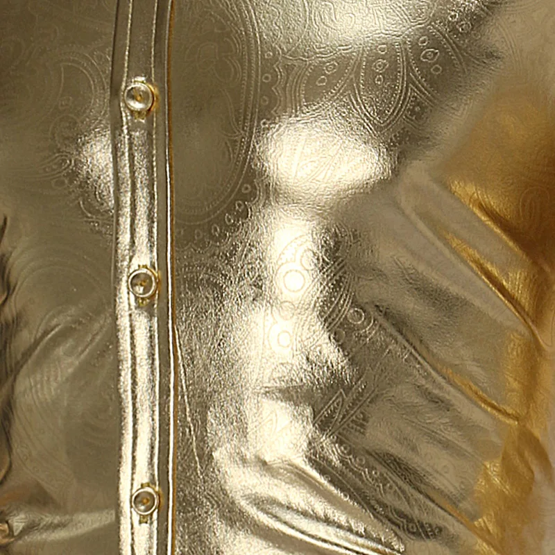 Luxury Royal Gold Foil Metal Gold Black Long Sleeve Shirt