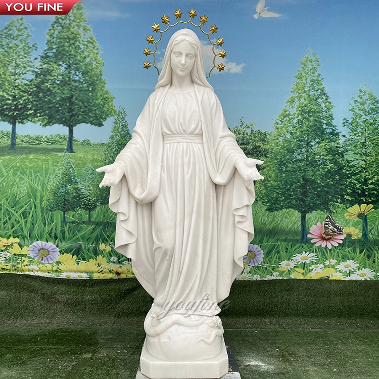 Graceful Religious Life Size Marble Virgin Mary Statue With 12 Stars ...