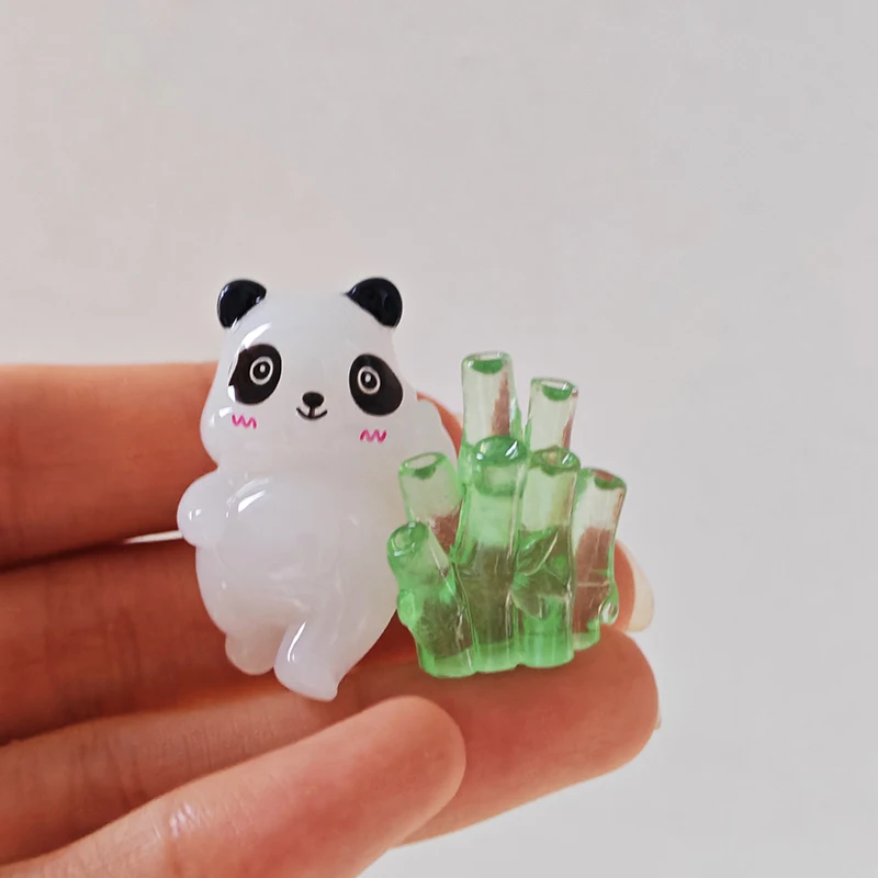 Glow-in-the-dark Panda Luminous Bamboo Resin Craft Mini Animal ...