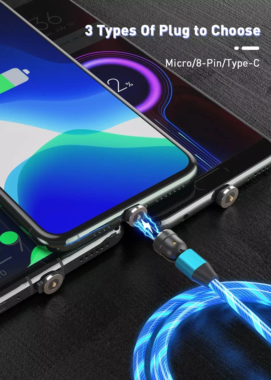 Factory Nylon Braided 8pin Micro Type C 3in1 360 Rotation Colorful ...