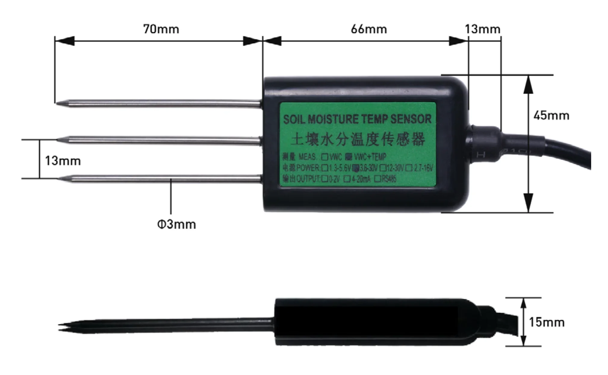 Industrial Soil Moisture & Temperature Sensor MODBUS-RTU RS485, 0-2V ...