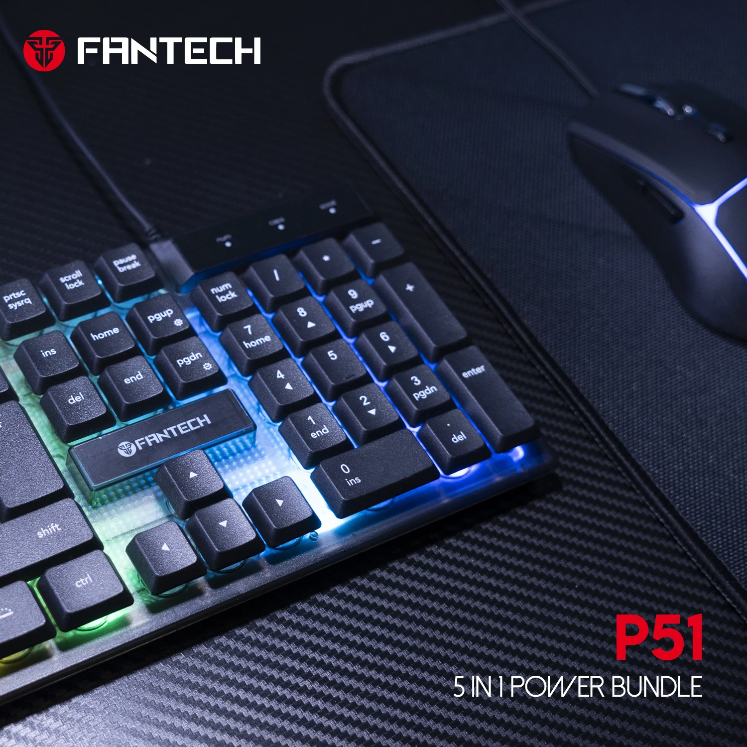 Fantech POWER BUNDLE P51 Wired Keyboard and Mouse Combo 5 in 1 RGB ...