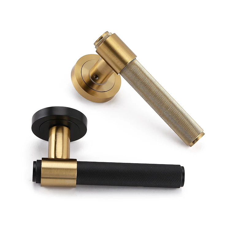 Luxury Design Black Gold Knurl Door Handle Lever Zinc Alloy