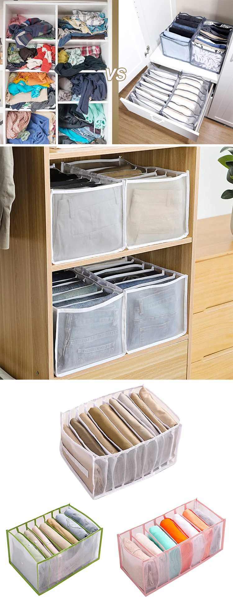 Folding Drawer Organizers Clothes Mesh Jeans Compartment Storage Box ...