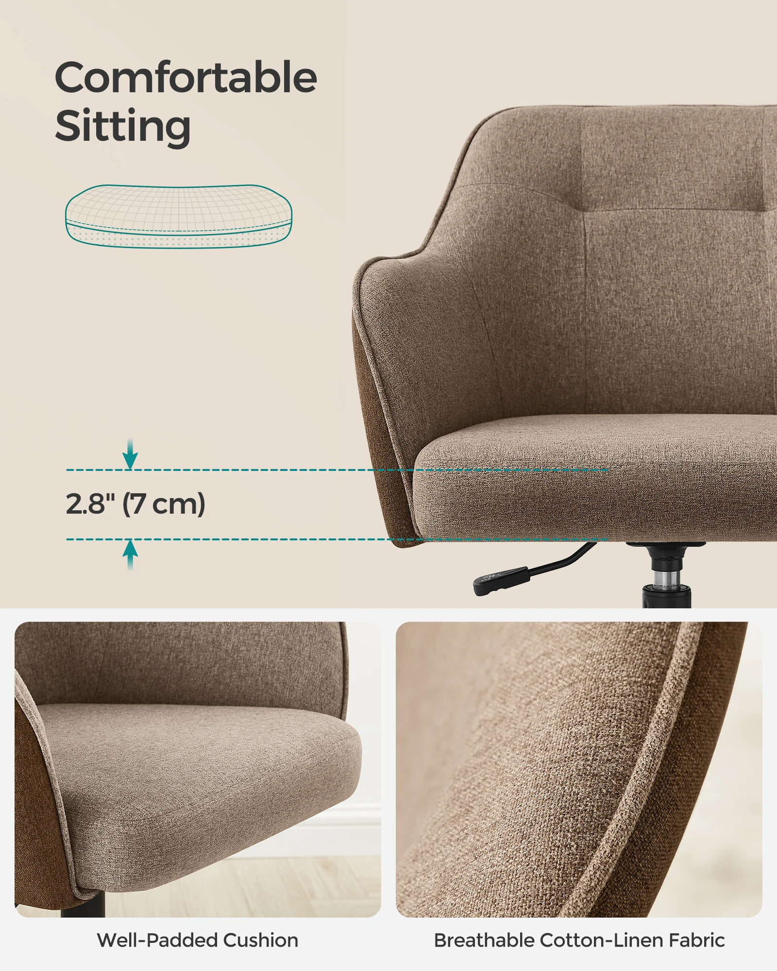 SONGMICS Adjustable Height Swivel Chair - Ergonomic Comfort