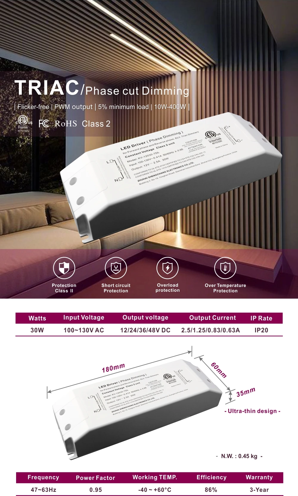 24v 1.25a 30w 100-130vac Constant Voltage Triac Phase Cut Dimming Led ...