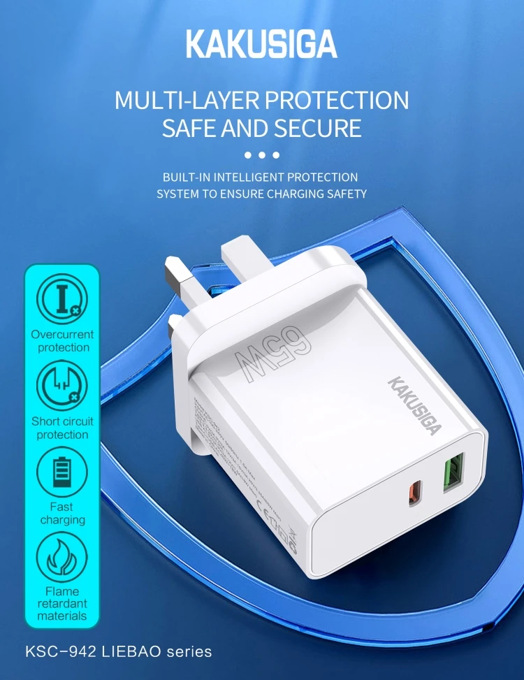 Kakusiga 2023 Portable Dual Port Pd65w 5v/3a 9v/3a 12v/3a Fast Charging ...