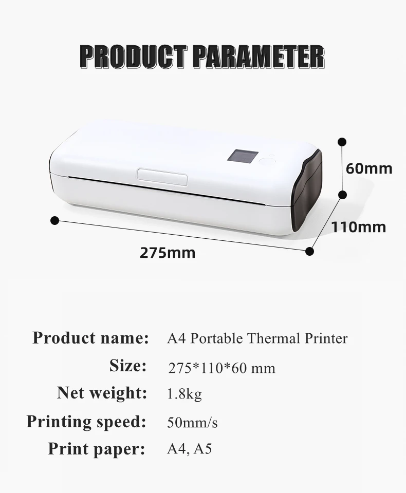 A4bt A4 Size Bt Mobile Receipt Thermal Printer Support A5 Size Paper ...