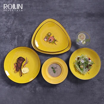 Restaurant Dinnerware Set Crockery Dinner Set Yellow Colored Customized ...