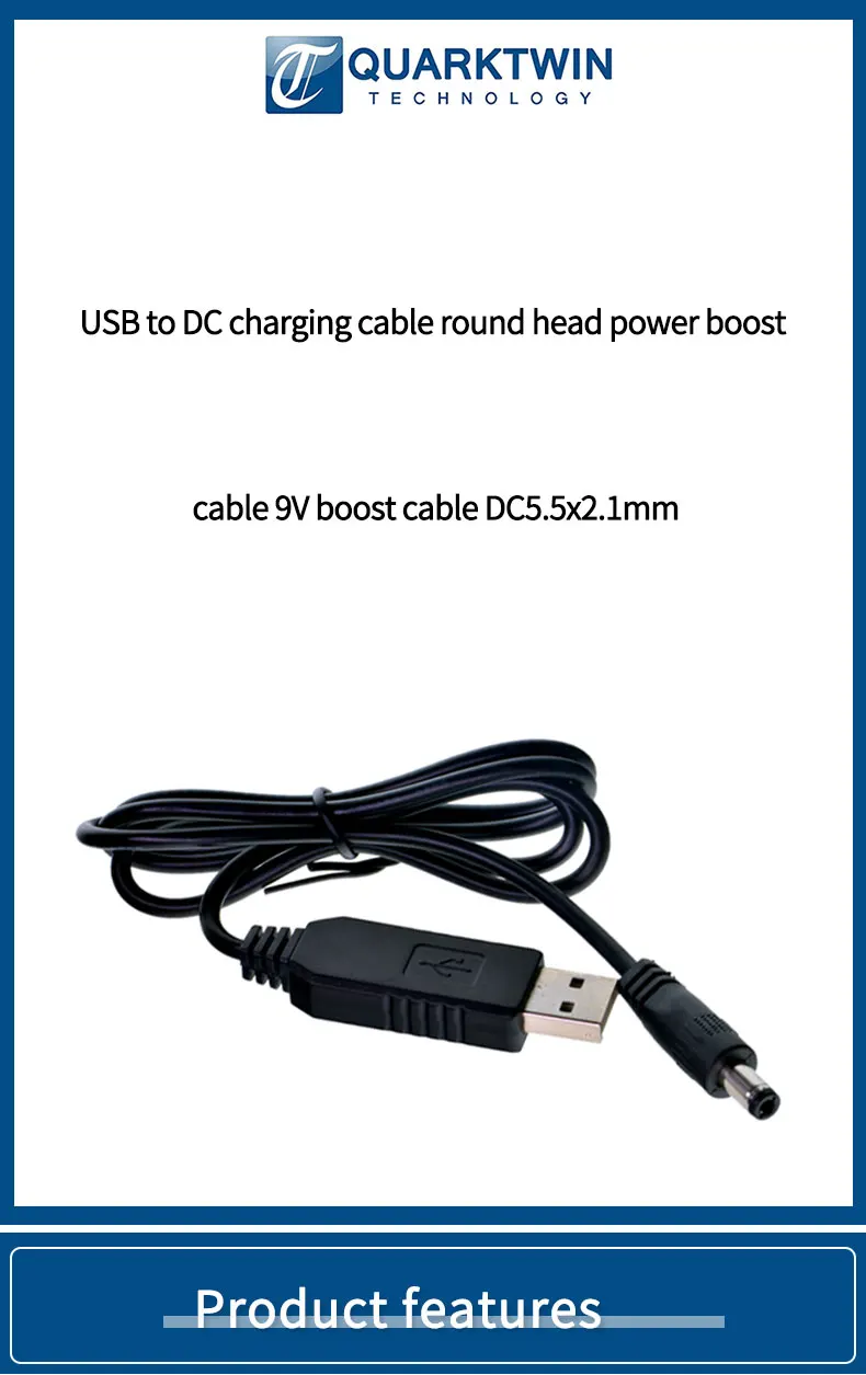 Usb To Dc Charging Cable White Straight-through Power Cable 9v Boost ...
