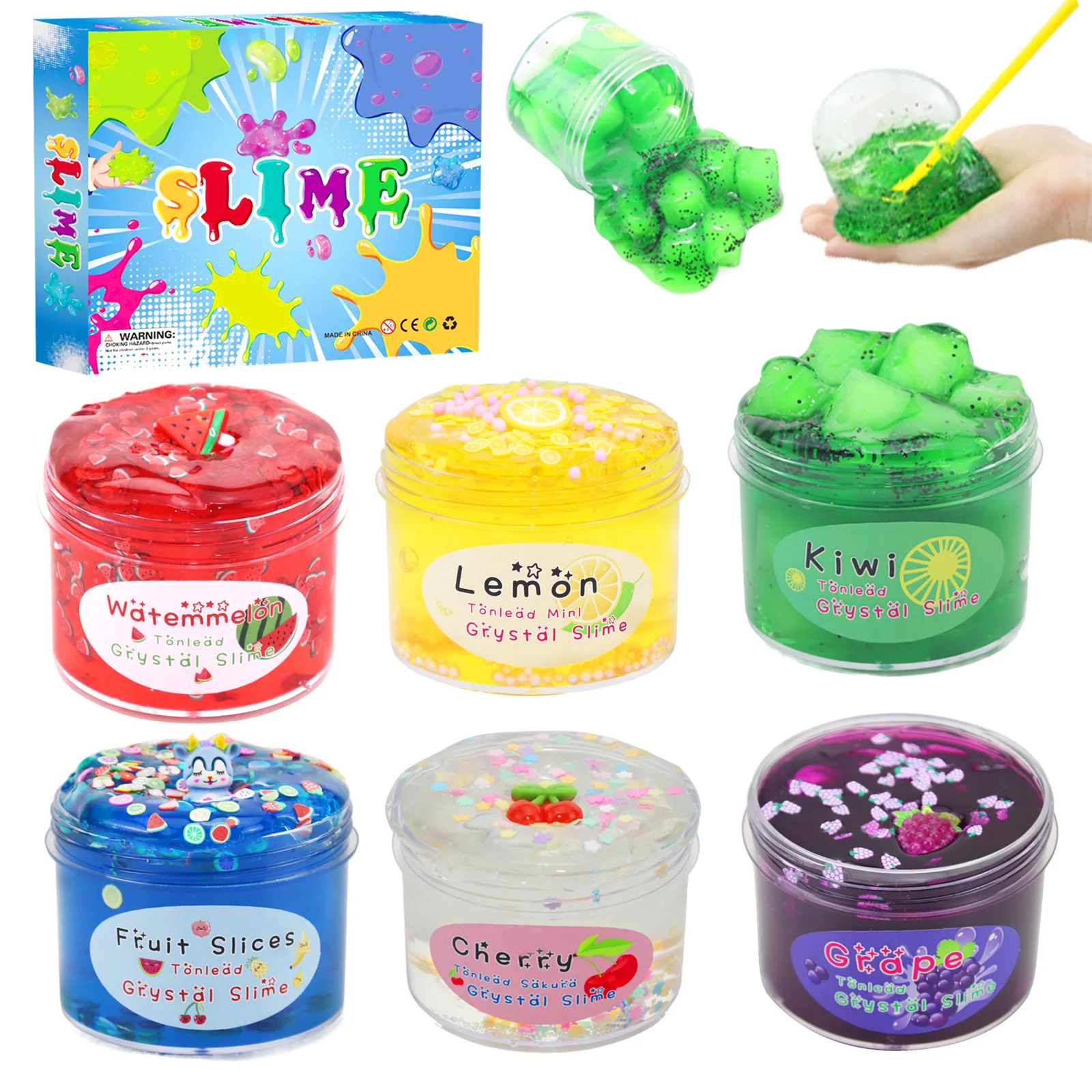 6 Pack Diy Slime Non-toxic Soft Transparent Clay Playdough With Charms ...