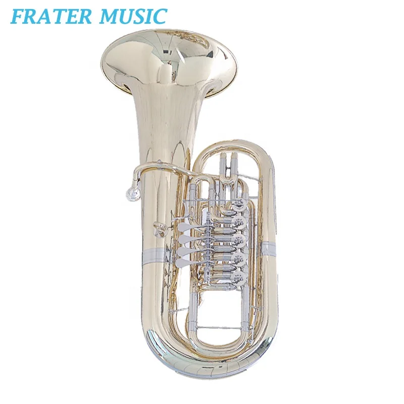 Professional Gold Lacquer F Key 3/4 Rotary Valve Tuba With 19 / 20 / 21 ...