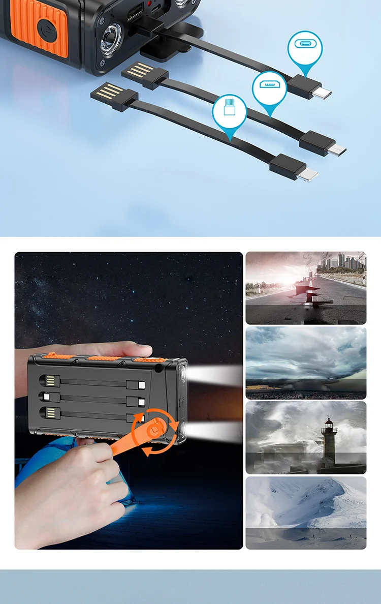 3 In 1 Built In Cable Powerbank Solar Hand Crank Power Bank Hand-crank ...