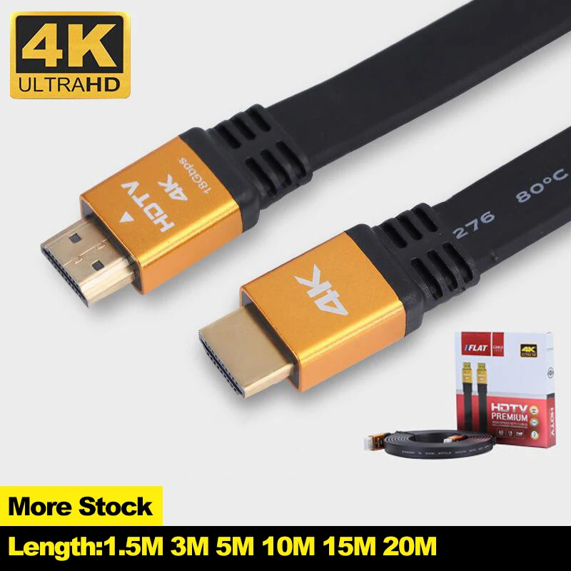 1.5M 3M 5M 10M 15M 20M Ultra Slim Flex Flat 18Gbps HDMI to HDMI Cable 4K 60Hz HDMI Male to Male ...