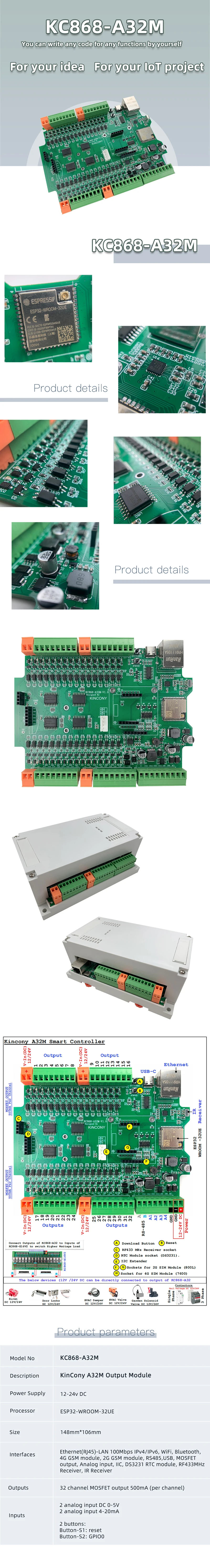 KC868-A32M Ethernet MOSFET Module - ESP32 Board with Wifi